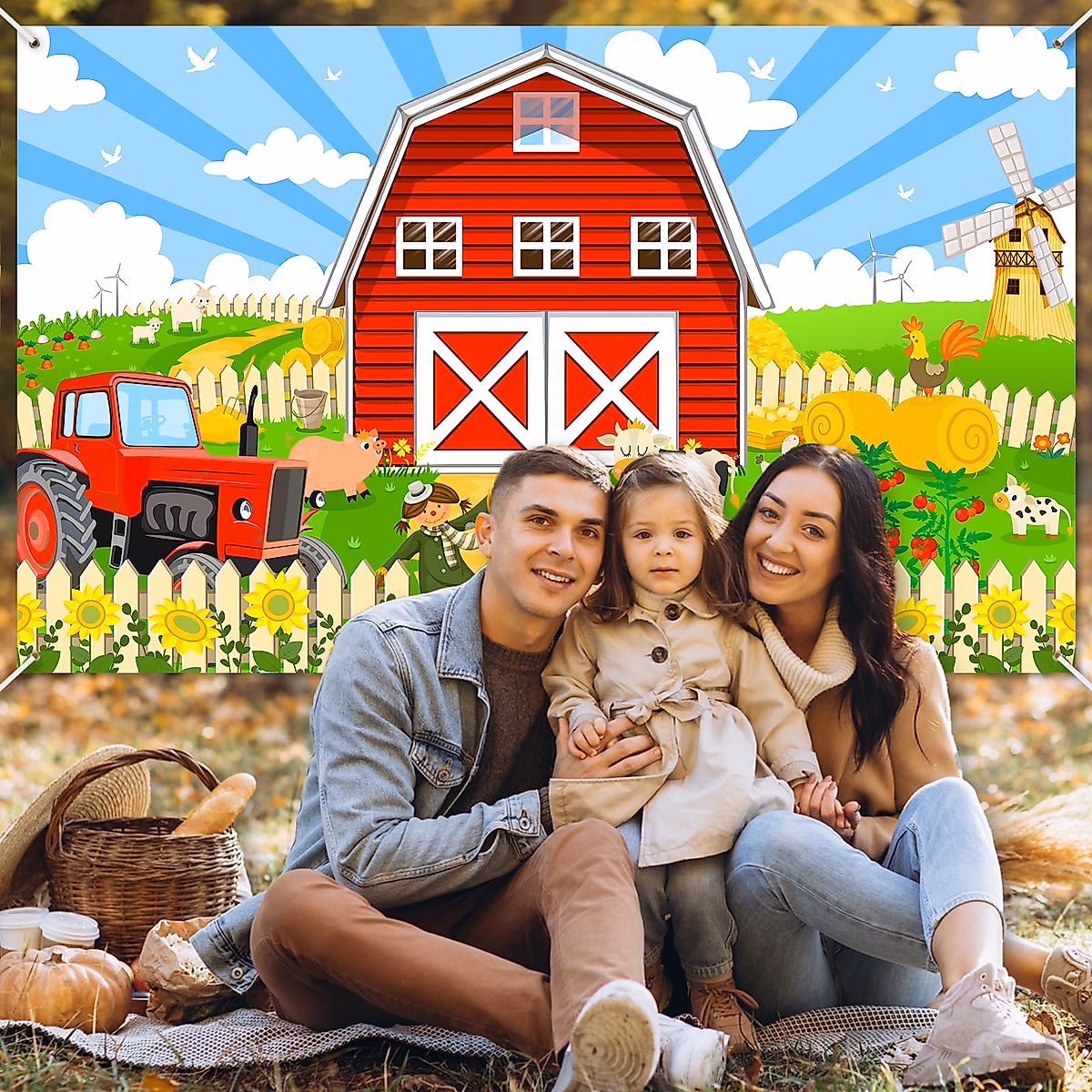 Avezano Red Farm Birthday Backdrop Barn Farm Birthday Party Banner Farm Animals Theme Baby Shower Party Decorations Background 70.8x43.3 inch