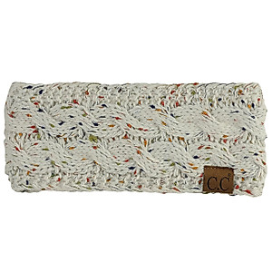 C.C Soft Stretch Winter Warm Cable Knit Fuzzy Lined Ear Warmer Headband, Confetti Oatmeal