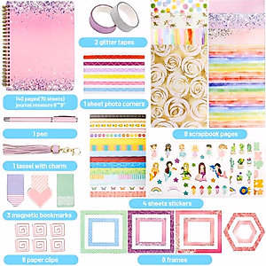 ceiba tree DIY Journal Kit Arts & Crafts Gifts for Teen Girls Ages 8-14 Journaling Scrapbooking Diary Supplies Scrapbook Kit Birthday Gift Ideas for 8, 9 Year Old Girls Kids Teens