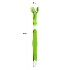 Dog Toothbrush Soft Bristles Non-Slip Handle Dental Care Plastic Three Sided Oral Cleaning Toothbrush for Home Atrovirens