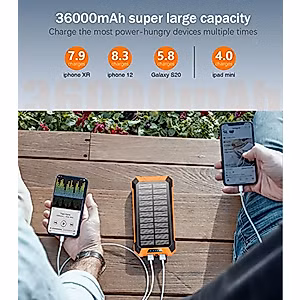 GOODaaa Power Bank Wireless Charger 36000mAh Built in 4 Cables and Dual Flashlights 15W Fast Charging Power Bank Six Outputs Three Inputs Solar Portable Charger Compatible with All Mobile Devices
