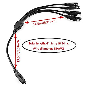DGZZI SAE Power Extension Cable 40cm 18AWG Y Splitter 1 to 4 Connector 2 Pin Quick Disconnect Adapters Connector Cable for Solar Panel Charge