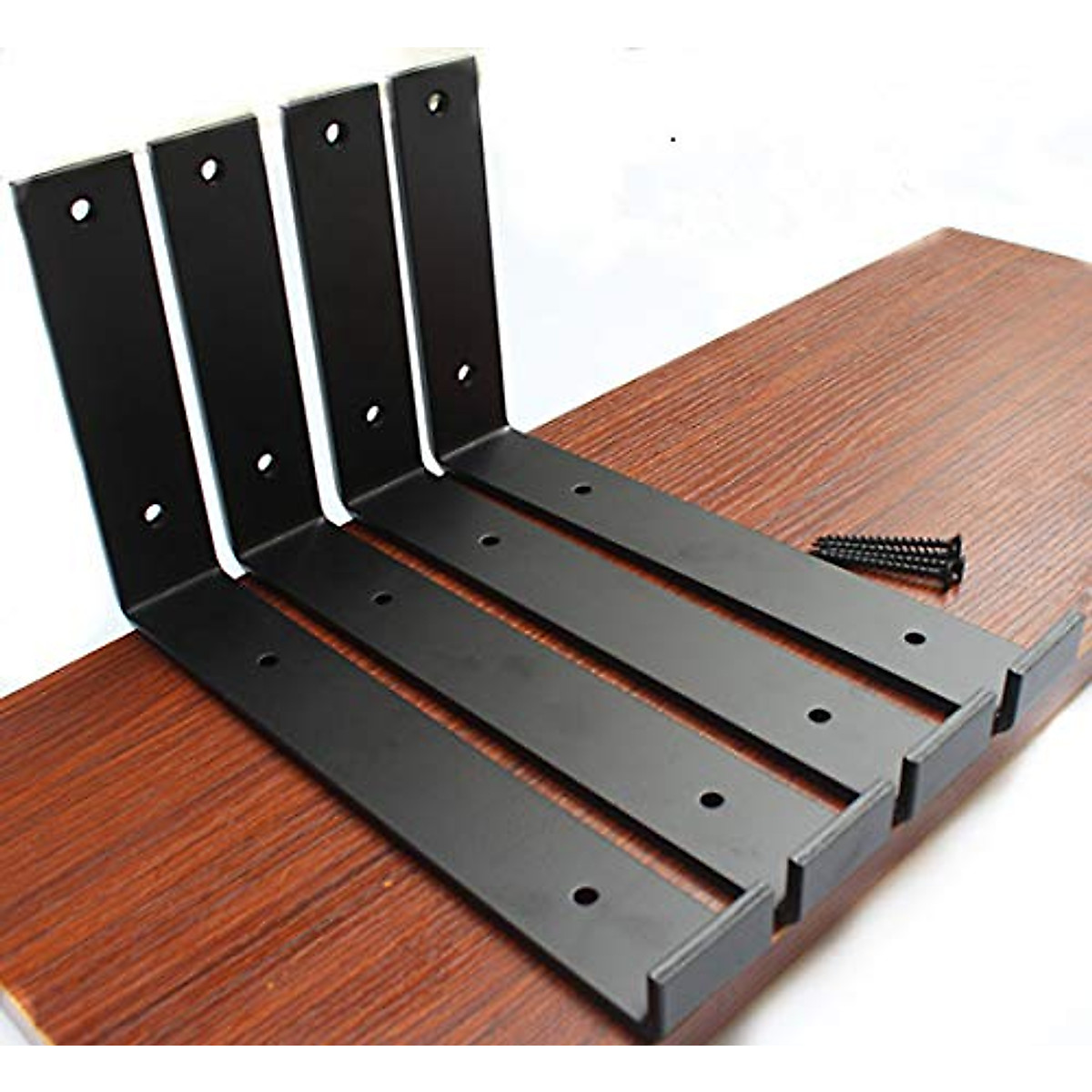 8 Pack - 9.25"L x 6"H x 1.5"W J Lip Shelf Bracket Rustic Industrial Farmhouse Iron Metal Wall Floating Shelf Bracket Metal Shelf Bracket, Industrial Shelf Bracket, Shelf Supports with Screws