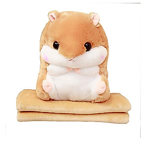 YunNasi Plush Hamster Stuffed Animal Toys Hamster Throw Pillow with Blanket 19.7 Inches Light Brown