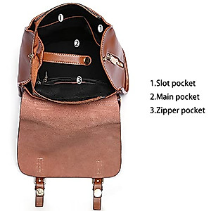 HESHE Women’s Leather Backpack Casual Daypack Style Flap Backpacks for Ladies (Brown)