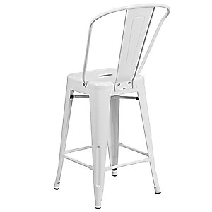 Flash Furniture Commercial Grade 24" High White Metal Indoor-Outdoor Counter Height Stool with Removable Back
