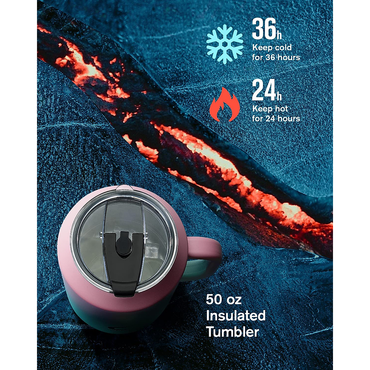 Coolplus Tumbler with Handle 50 oz Mug, Large Stainless Steel Travel Insulated Water Cup with 2-in-1 Lid and Straw, Double Wall Metal Keep Cold 36 hrs, Sweet Proof BPA-Free，Sweet Candy