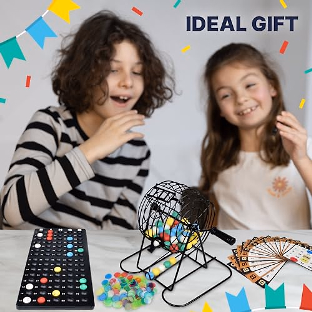 Bingo Game for Adults and Kids– Family Bingo Game Set with Bingo Cards, 150 Bingo Chips and Metal Bingo Cage – Perfect Board Game for Large Groups