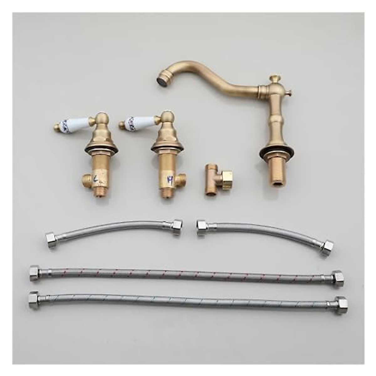 MIYANXI Bathroom Basin Faucet Tap Double Handles Deck Mounted Bathtub Faucets 3 pcs Hot Cold Water Mixer Brass Chrome Taps,Kitchen Sink Faucet, WJ5501