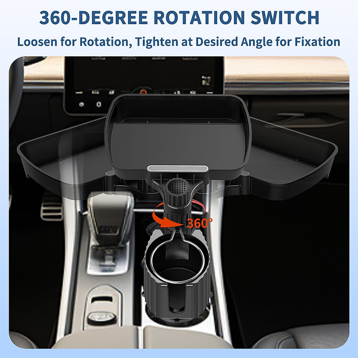 Vacallity Multifunctional Car Cup Holder Tray for Car Cup Holder Expander Table, Dual Cup Holder with Food Tray Adjustable Base for Road Trip Essentials Car Accessories, Fits Large Bottles Mugs