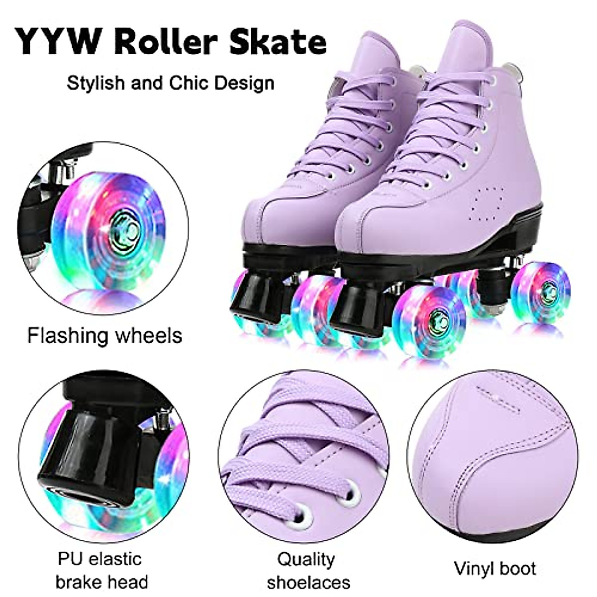 YYW Roller Skates for Women Girls Classic Double-Row Roller Skates High-top PU Leather Roller Skate Shoes Indoor Outdoor Roller Skates Purple