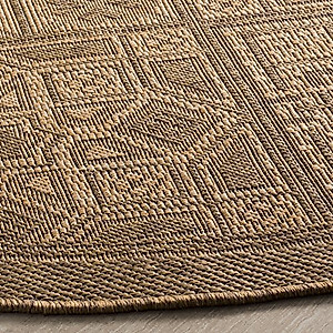 SAFAVIEH Courtyard Collection 6'7" Round Gold / Natural CY6947 Indoor/ Outdoor Splashproof Easy Scrubbing Patio Backyard Mudroom Area Rug