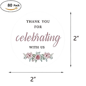 40-pack 2" white floral thank you for celebrating with us label stickers, thank you sticker labels