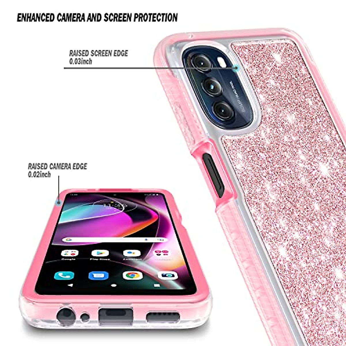 NZND Case for Motorola Moto G 5G (2022) with [Built-in Screen Protector], Full-Body Protective Shockproof Rugged Bumper Cover, Impact Resist Durable Phone Case (Glitter Rose Gold)