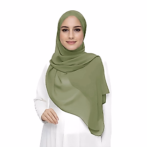 Premium Chiffon Hijab Head Scarf Shawl Wrap for Muslim Women Lightweight (Light Olive)