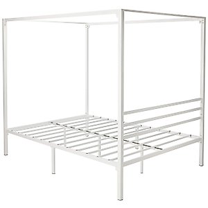 ZINUS Patricia White Metal Canopy Platform Bed Frame, Mattress Foundation with Steel Slat Support, No Box Spring Needed, Easy Assembly, Queen