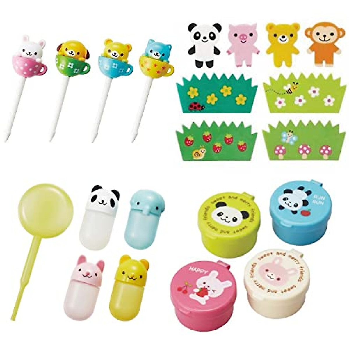 OTSUMAMI TOKYO Bento Box Accessories 4 Kinds Set, Super Cute Mini Container, Kawaii Decoration Sheets, Soy Sauce Case Container with Dropper, Japanese 4 Lunch Box Decor Set