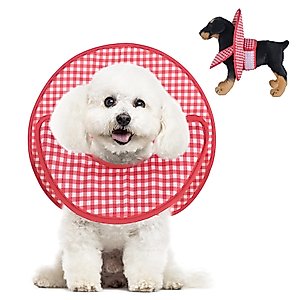 ROYALAY Adjustable Dog Cones for M S Dogs, Soft Cone Collar Recovery Collars to Prevent Pets from Touching Wounds, Unique Chest Fixation, Unbound Neck, Not Block Vision Comfortable for Dogs,S,Red