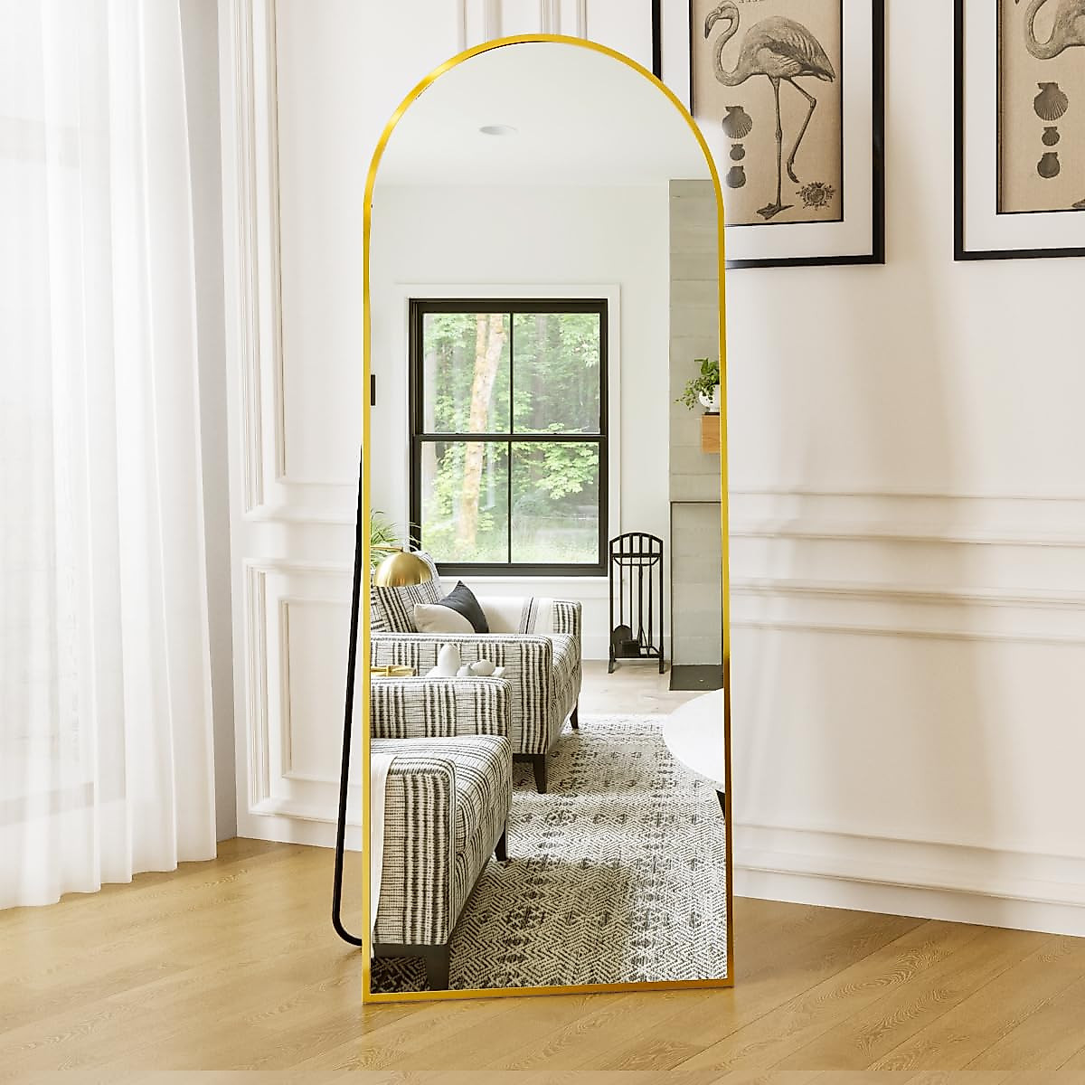 Dewfig Arched Full Length Mirror, 64"*21", Large Floor Mirror with Stand, Full Body Mirrosr Standing Mirrors for Leaning or Hanging Bedroom, Living Room,Dressing Room, Aluminum Alloy Frame, Gold