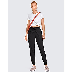 CRZ YOGA Women's Lightweight Workout Joggers 27.5" - Travel Casual Outdoor Running Athletic Track Hiking Pants with Pockets Black Medium