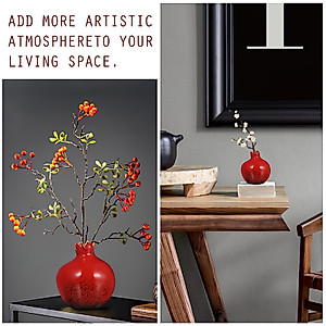 Cabilock Ceramic Flower Vase Red Pomegranate Vase Decoration Small Desktop Art Craft Ornament for Home Living Room Desk TV Cabinet Decoration