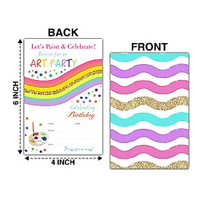 Buildinest Art Birthday Party Invitations with Envelopes (20-Pack), 4"x6" Painting Birthday Invitation Cards, Fill-in Style Party Invites-B35