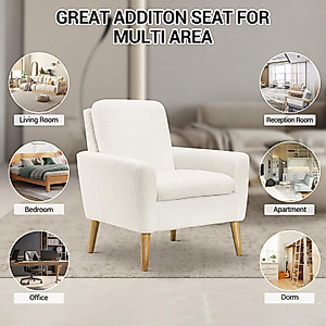 Lohoms Sherpa Accent Chair White Teddy Fabric Upholstered Comfortable Arm Chair Comfy Reading Chairs for Bedroom, Living Room Chair Small Sofa Chair with Wood Legs