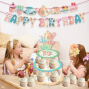 CC HOME Tea Party Cupcake Stand 3 Tier Tea Party Party Supplies Cake Stand for Kids Birthday Party Decorations Tea Party Theme Party Baby Shower Birthday Party Supplies