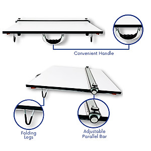 Proartek Drafting PK00019 Model PXB42 Portable Drafting Drawing Board 30" x 42"; PXB Series; Adjustable Aluminum Parallel Straightedge; Carry Handle; Architecture Tool for Students and Professionals