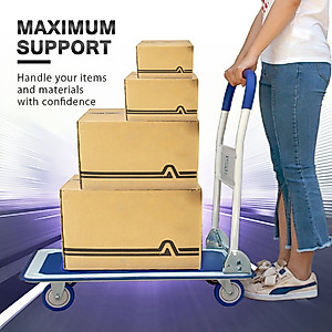 Push Cart Dolly by Wellmax, Moving Platform Hand Truck, Foldable for Easy Storage and 360 Degree Swivel Wheels with 330lb Weight Capacity, Blue Color