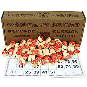 Russian Loto Family Game - Bingo Game for Adults - Tombola Games - Russian Lotto Game with Wooden Barrels, Bingo Cards and Chips - Board Games