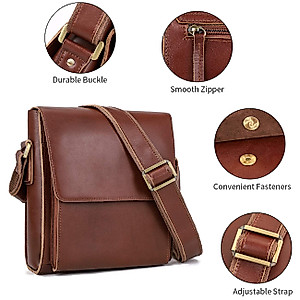Augus Leather Messenger Shoulder Crossbody Bag for Men Work Business Vintage Magnetic Buckle Big Capacity Adjustable straps (Brown red)
