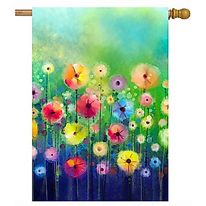 ShineSnow Watercolor Abstract Spring Summer Seasonal Green Floral Flowers Art House Flag 28" x 40" Double Sided Polyester Welcome Large Yard Garden Flag Banners for Patio Lawn Home Outdoor Decor