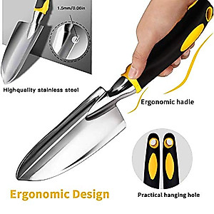 AGAKY Garden Tool Set 5 Piece Aluminum Gardening Tools Kit with Gloves, Pruning Shear, Rake, Shovel & Trowel Heavy Duty Indoor and Outdoor Hand Planting Kit Gardening Gifts for Women & Men, Yellow