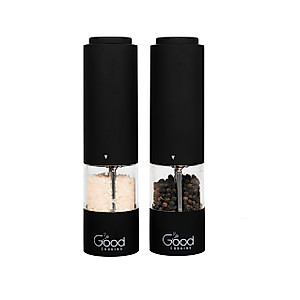 Electric Pepper Grinder and Salt Mill (2 Pack)- Battery Operated One-Handed Spice Dispenser w LED Light & Adjustable Coarseness- Matte Black, Batteries Included