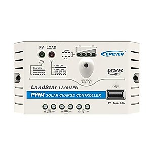 EPEVER Solar Charge Controller 10A 12V LS1012EU with USB Port 5V/1.2A Output PWM Regulator LED Indicator for Off Grid Solar Panel Battery Charging System (LS1012EU)