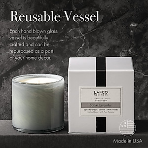 LAFCO New York Signature Candle, Spike Lavender - 15.5 oz - 90-Hour Burn Time - Reusable, Hand Blown Glass Vessel - Made in The USA