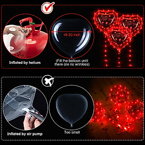 Red Heart Light Up Balloons, 6 Pack 20 Inches BoBo Bubble Transparent Helium Balloons with 10 Feet LED String Lights for Valentines Wedding Party Decoration (Red)