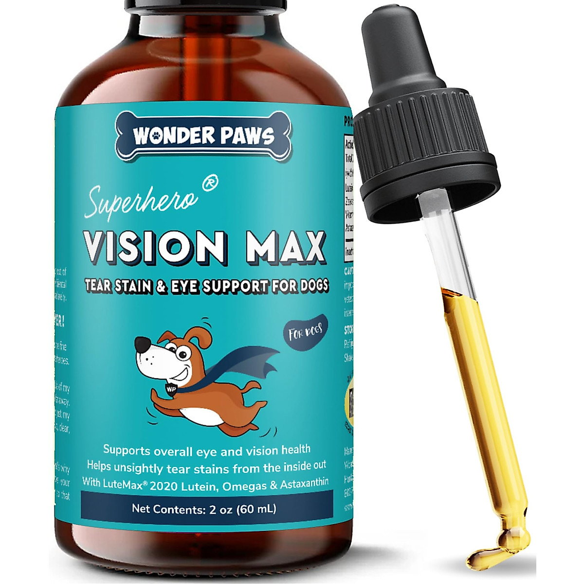Premium Eye Supplement For Dogs – Tear Stain Supplement For Dogs, Eyes, Vision & Macular Health - Eye Support for Dogs with Lutein, Zeaxanthin, Astaxanthin & Omegas - All Ages, Sizes & Breeds – 2oz