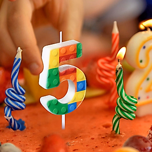 Rossesay Building Block Number 0-9 Birthday Cake Candle Numeral Birthday Candles Sparkler Candles for Cake Building Block Candles Cake Topper Novelty Candle for Building Block Party (Number 5)