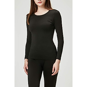 DEVOPS Women's Thermal Underwear Long Johns Top & Bottom Set (Medium, Black)