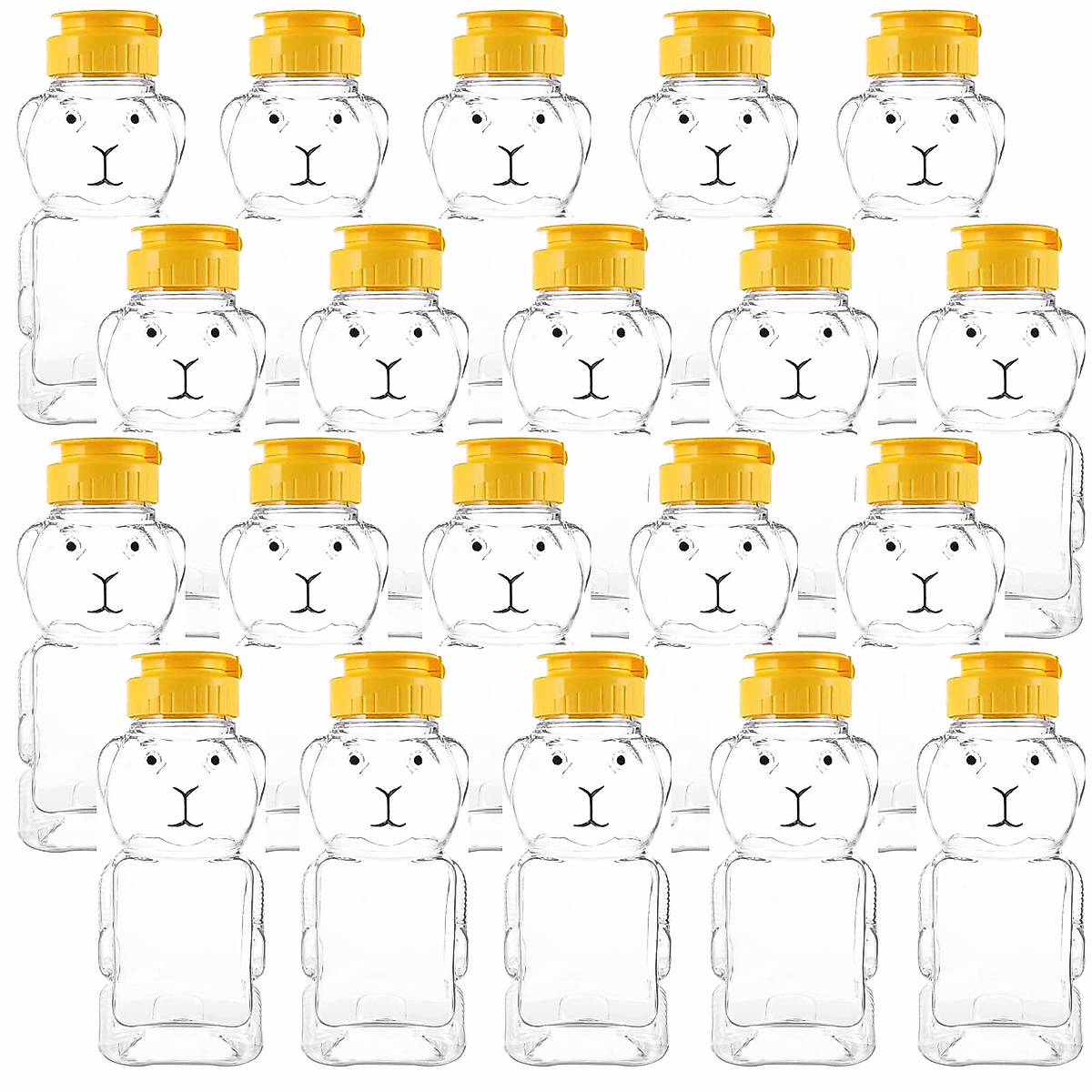 ALMOXVYE 20 Pack Plastic Honey Bottle, 6 Oz Bear Honey Jars Squeeze Honey Bottle with Flip-Top Caps for Storing and Dispensing Honey, Juice