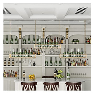 Ceiling Metal Iron Chain Wine Glass Rack, Hanging Wine Glass Holder, Adjustable Wine Rack with Glass Holder, Matte Black Stemware Rack