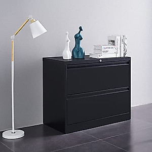 VINGLI Wide Lateral 2 Drawer File Cabinet with Lock, Metal File Cabinets for Home Office, Black File Cabinet Printer Stand for Hanging Letter/Legal Size File Folders with Tabs, Easy Assembly Required