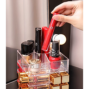 Sooyee Lipstick Organizer,53 Spaces 360 Degree Spinning Lipstick Holder,Acrylic Cosmetic Display Cases for Lipstick, Brushes, Bottles, and more,Clear