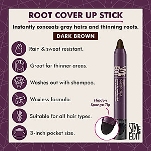Style Edit Root Touch Up Stick - Instant Concealer for Grays and Roots (Dark Brown)