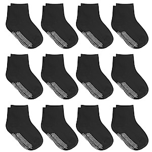 Debra Weitzner 12 Pairs Non-Slip Toddler Socks With Grips for Baby Boys and Girls - Anti-Slip Crew Socks for Infant's and Kids