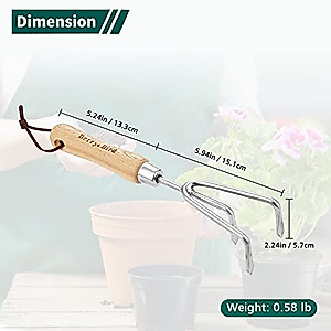 Berry&Bird Garden Hand Cultivator, Stainless Steel Handheld Triple Claw Hand Rake with Ergonomic Wooden Handle and Leather Strap, Heavy Duty Garden Tilling Tool for Weeding, Turning Soil, Cultivating