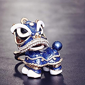 NUOBESTY Car Key Holder Head Chinese Lion Keychain Rhinestone Key Ring Key Chain Charms Key Fob Holder for Handbag Decoration Blue Backpack Keychain