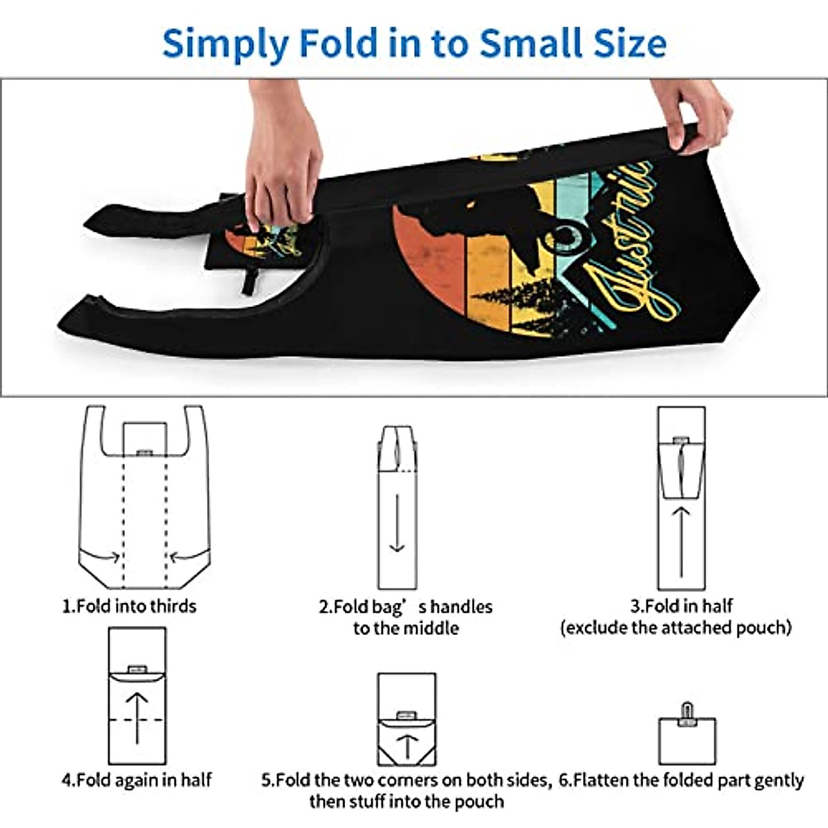 Chioee Motorcycle Reusable Shopping Bags Heavy Duty 50Lb Weight Capacity Portable Reusable Bags Large Shopper Bags for Groceries